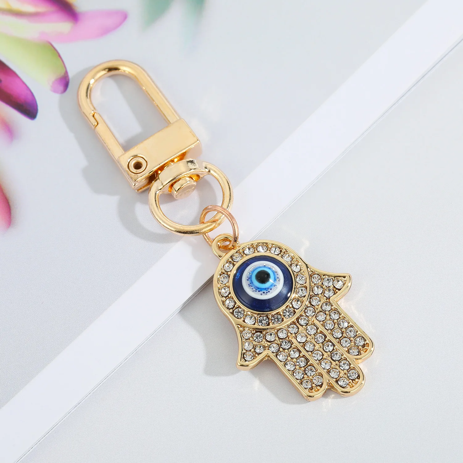 Turkish Evil Eye Keychain Shiny Cz Crystal Hand Of Fatima Charm Key ...