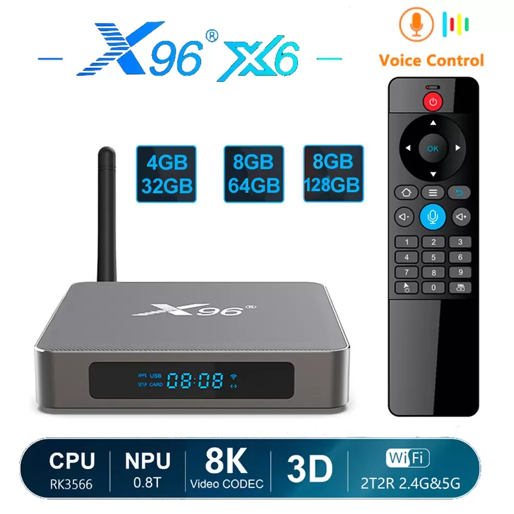 X96 X6 TV 박스 안드로이드 11 Rockchip RK3566 5Ghz WIFI 스트리밍 미디어 플레이어, 8G 128G ...