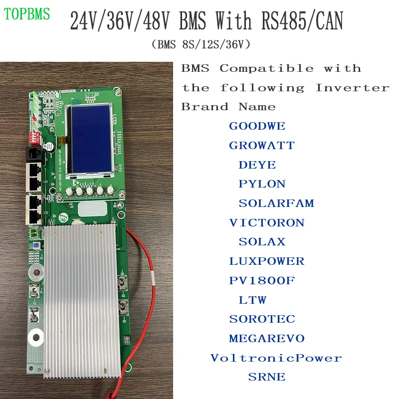 TOPBMS LiFePo4 BMS, 12S, 36V, 16S, 48V, 리튬 이온 BMS, 10S, 13S, 100A, 150A, RS485, 인버터와 통신 가능, DEYE ...