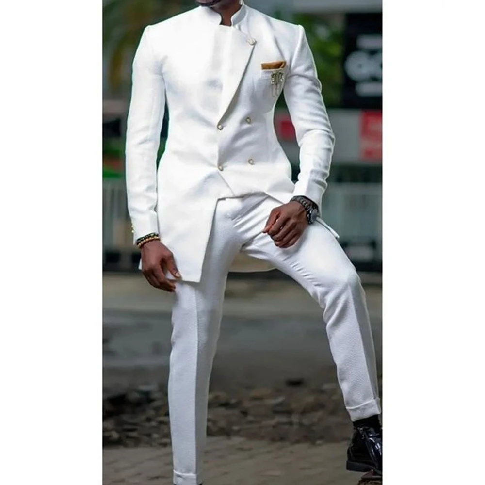 African Men's Wedding Suits Fashion Formal White Blazer Sets For ...