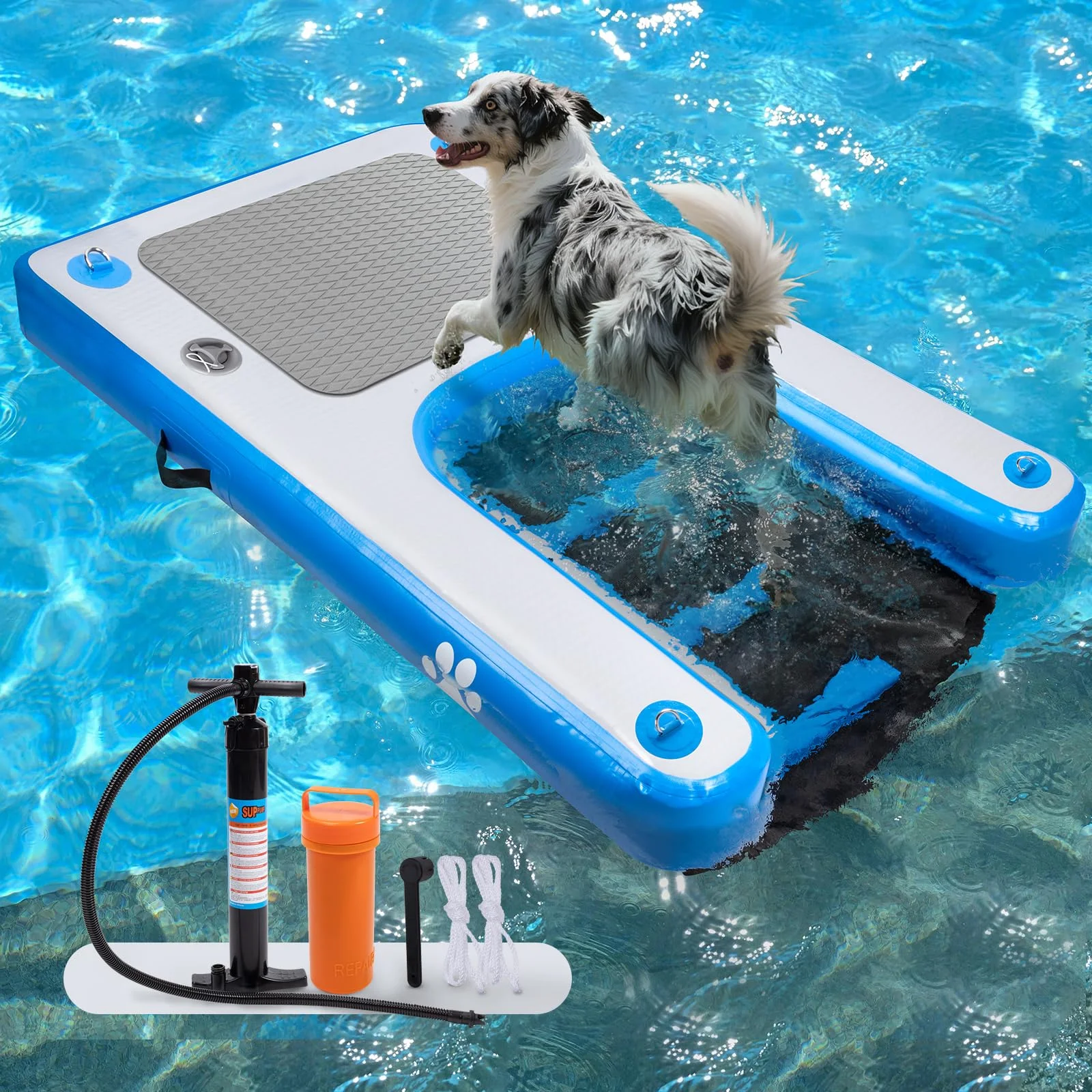 Blue 120/150cm Non-Slip EVA Inflatable Floating Ladder Pool Ramp Large ...