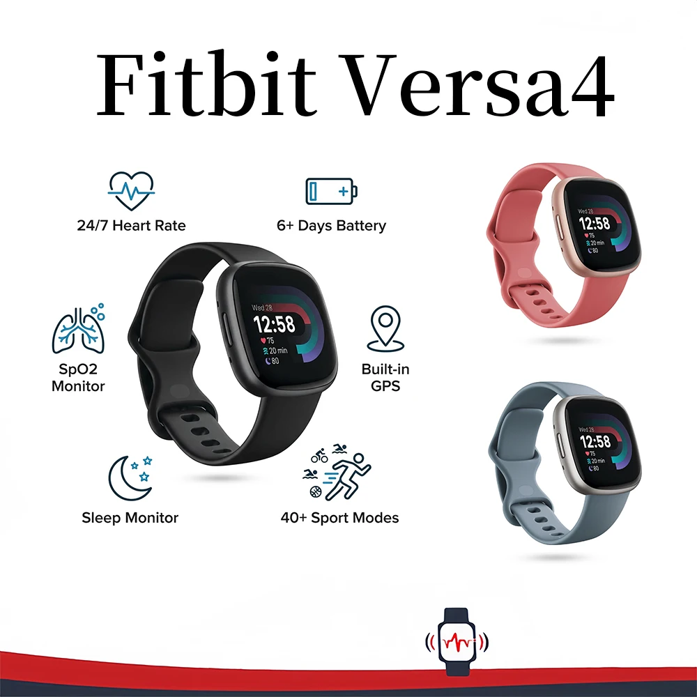 Fitbit Versa 4 Smartwatch GPS Fitness Tracker 24/7 Heart Rate SpO2 Sleep Monitor 50m Waterproof ...