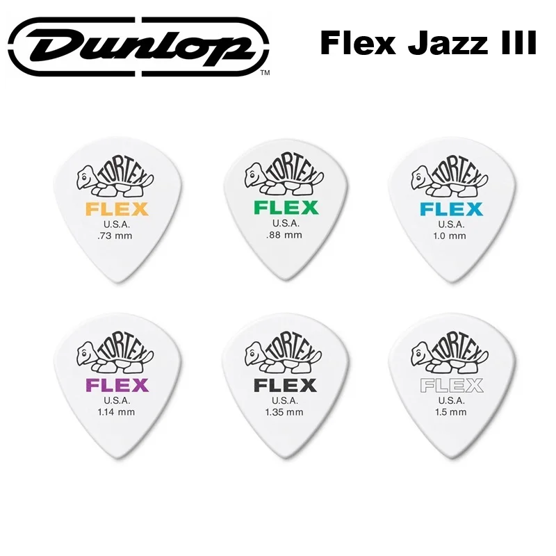 Dunlop Tortex Flex Jazz III Guitar Picks – Full Gauge Range (.73mm to 1 ...