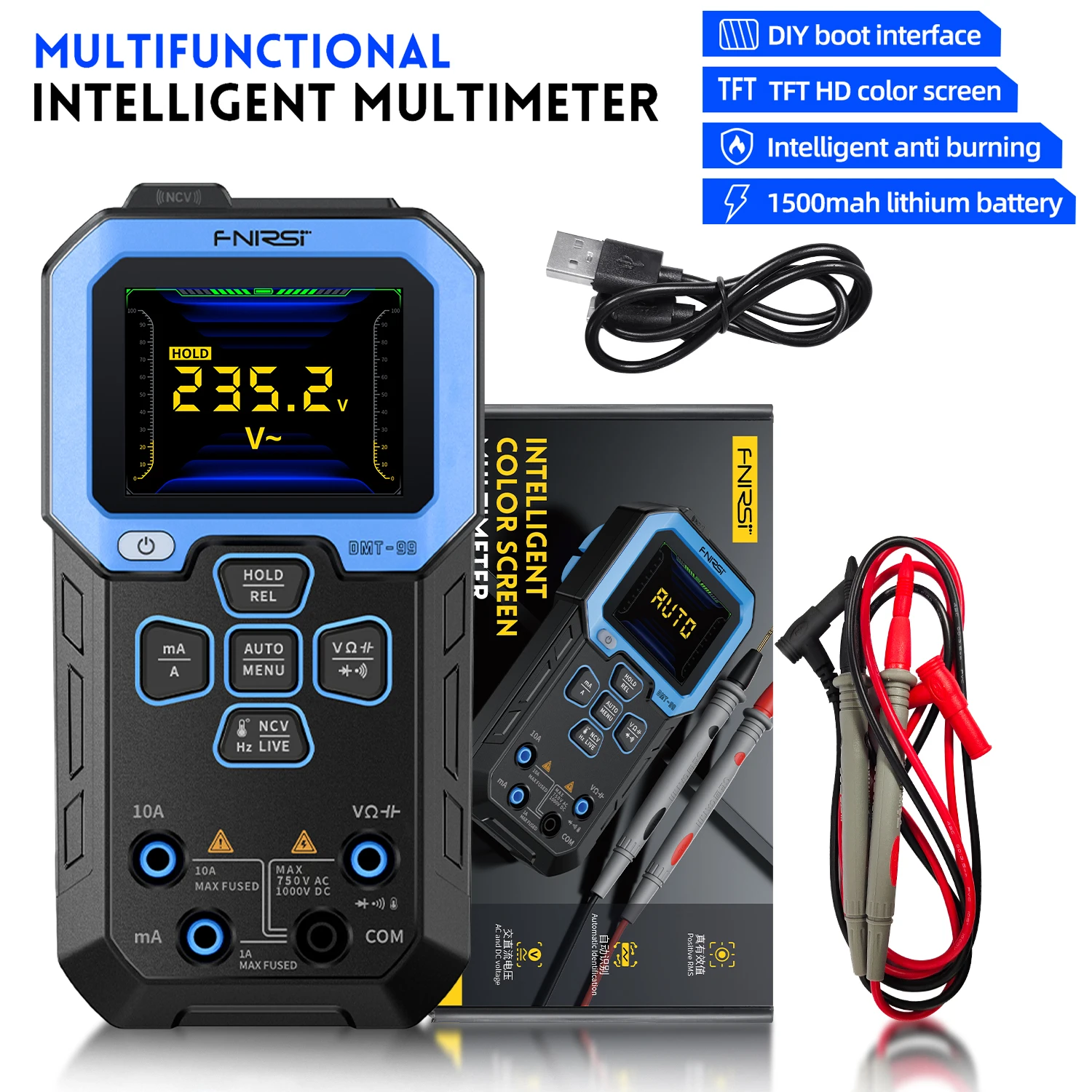 FNIRSI-mult-metro-Digital-de-DMT-99-probador-profesional-inteligente-de-9999-recuentos-1000V-10A ...