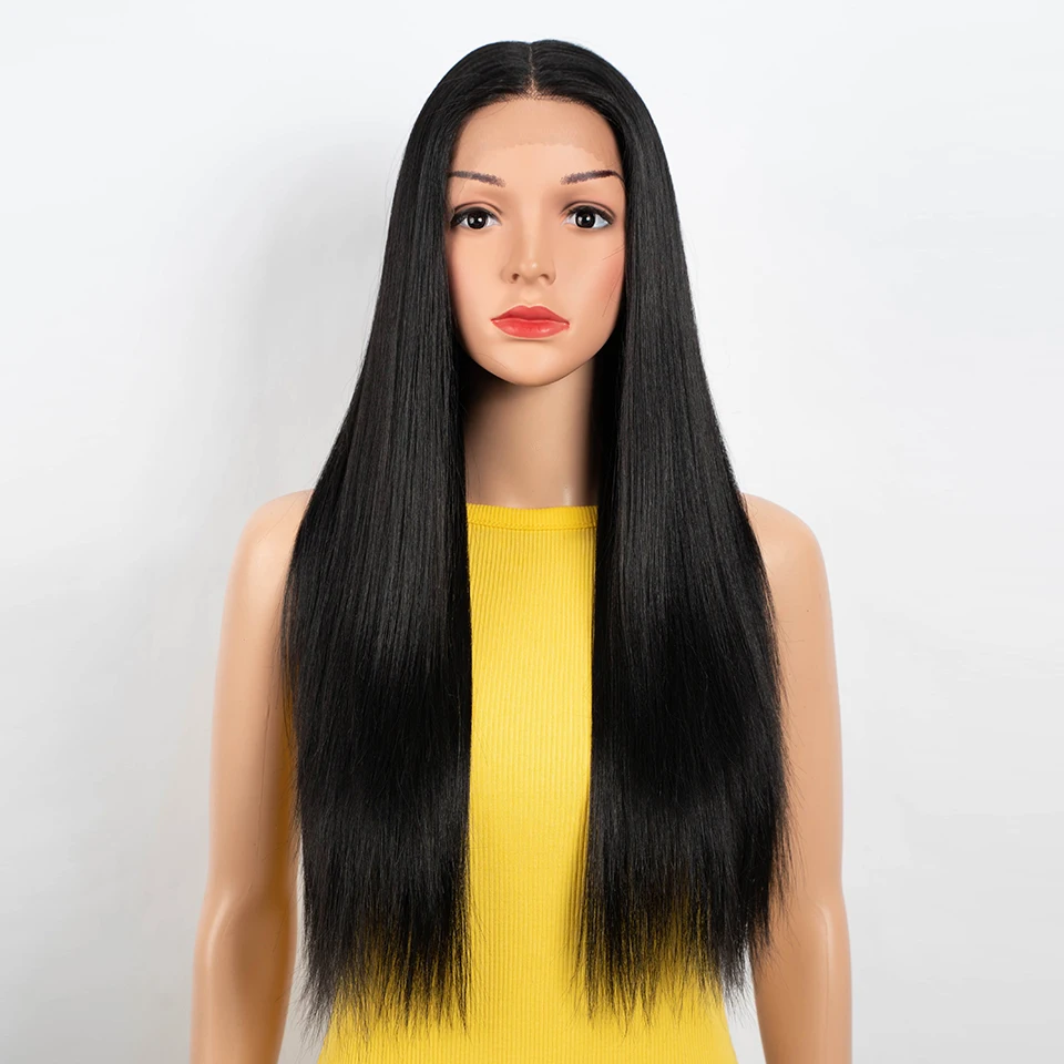 Synthetic-Lace-Front-Wig-For-Black-Women-Long-Straight-Middle-Part-Wig ...
