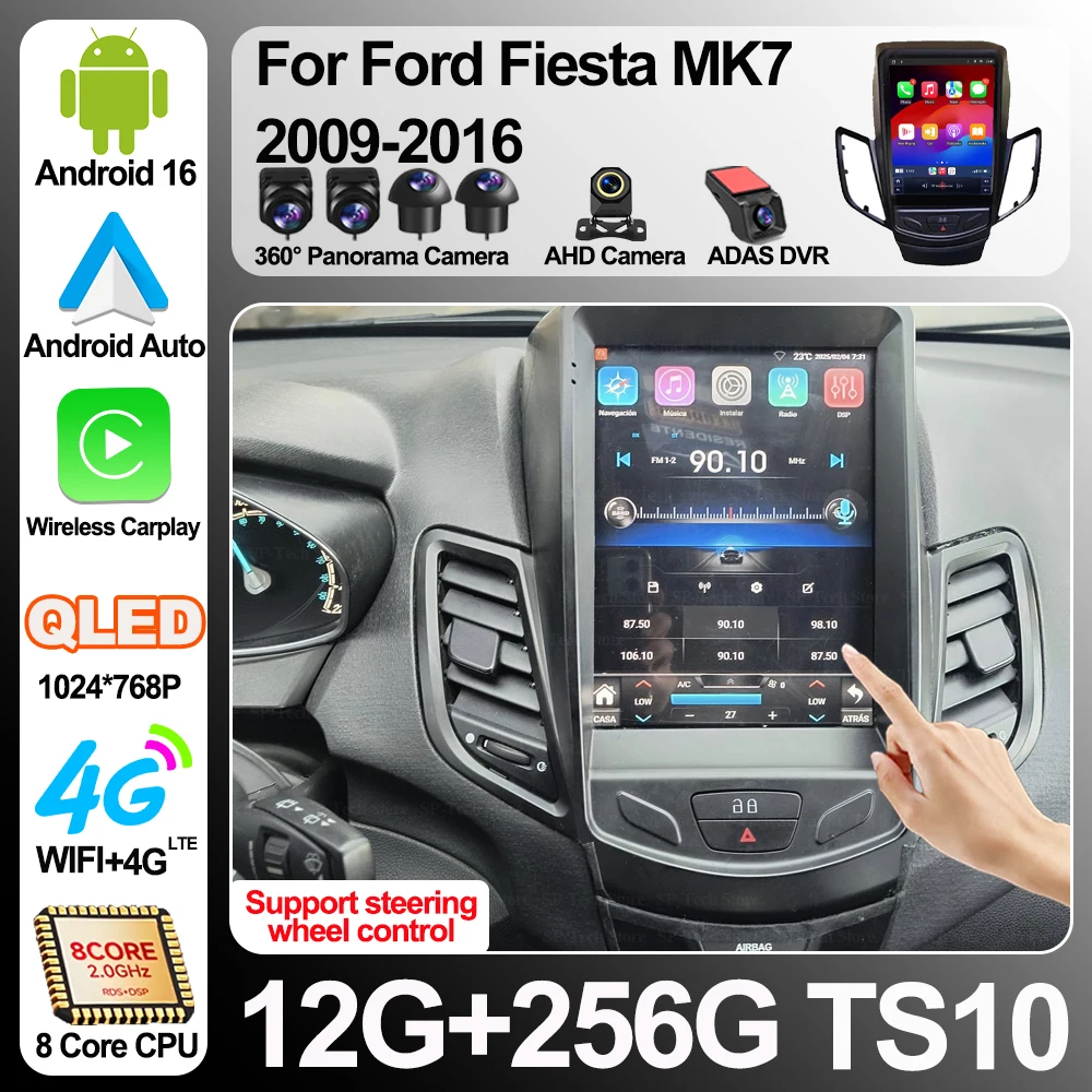 9.7 inch Android 16 For Ford Fiesta MK7 2009-2016 Wireless Carplay Car ...