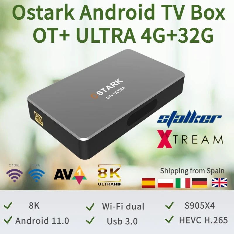 Ostark OT+ Ultra 8k, Android TV IPTV Box 11.0,amlogic s905x4, 4G+32G, rj45 reproductor M3U ...