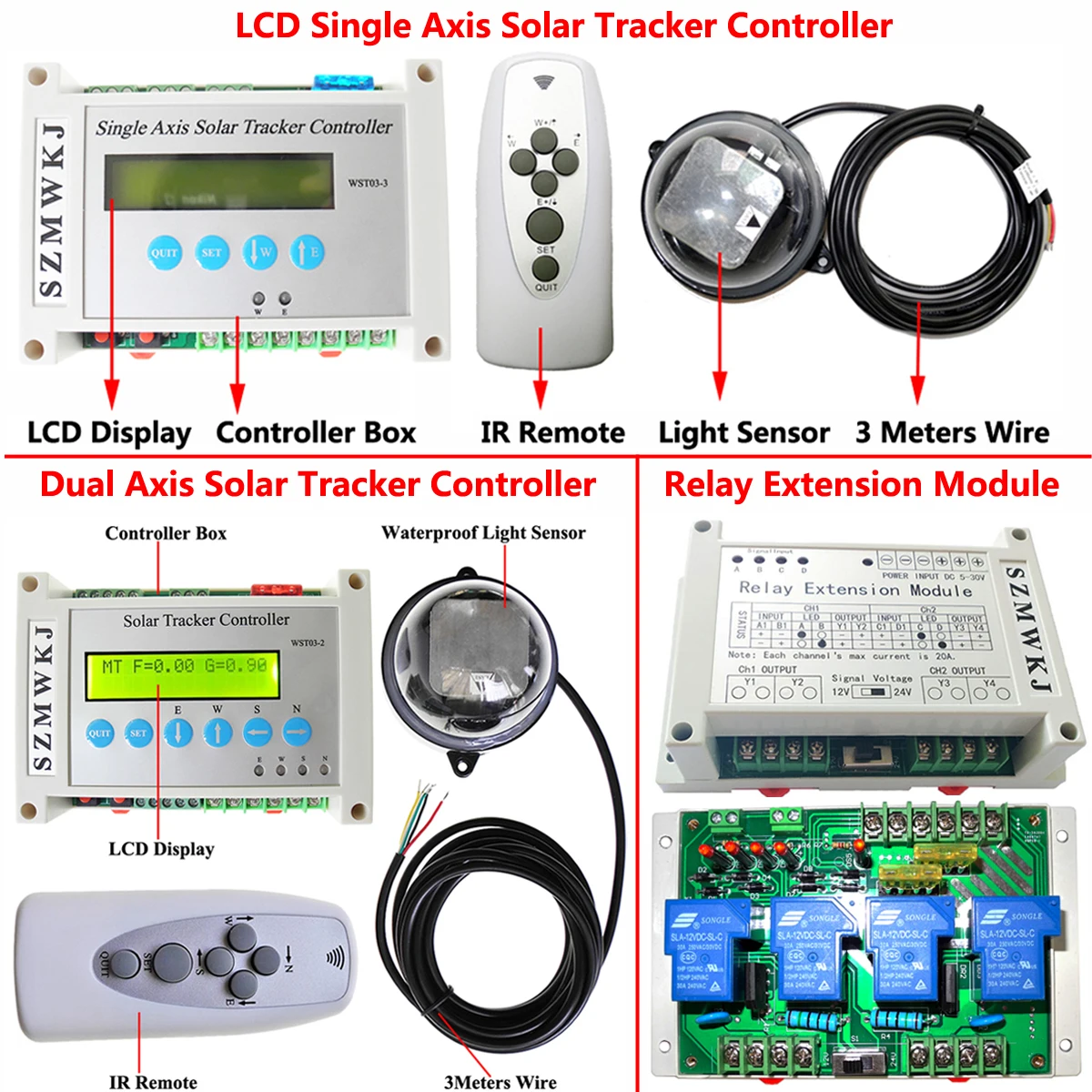 Electronic Single/Dual Axis LCD Solar Tracker Controller W/ 40A 2 ...