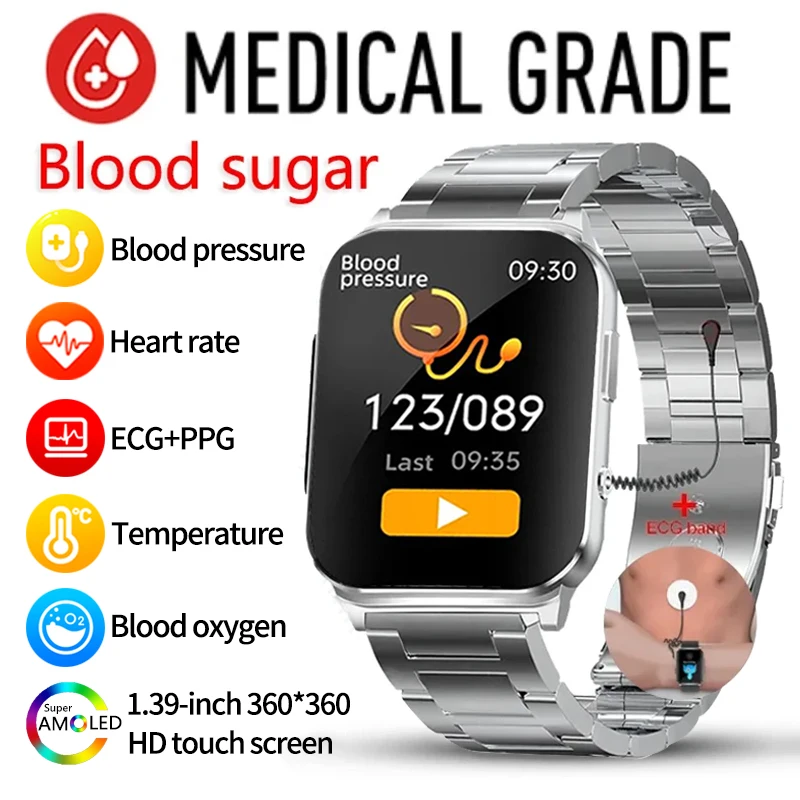2023-New-Non-Invasive-Blood-Glucose-Smart-Watch-ECG-PPG-Men-Fashion ...