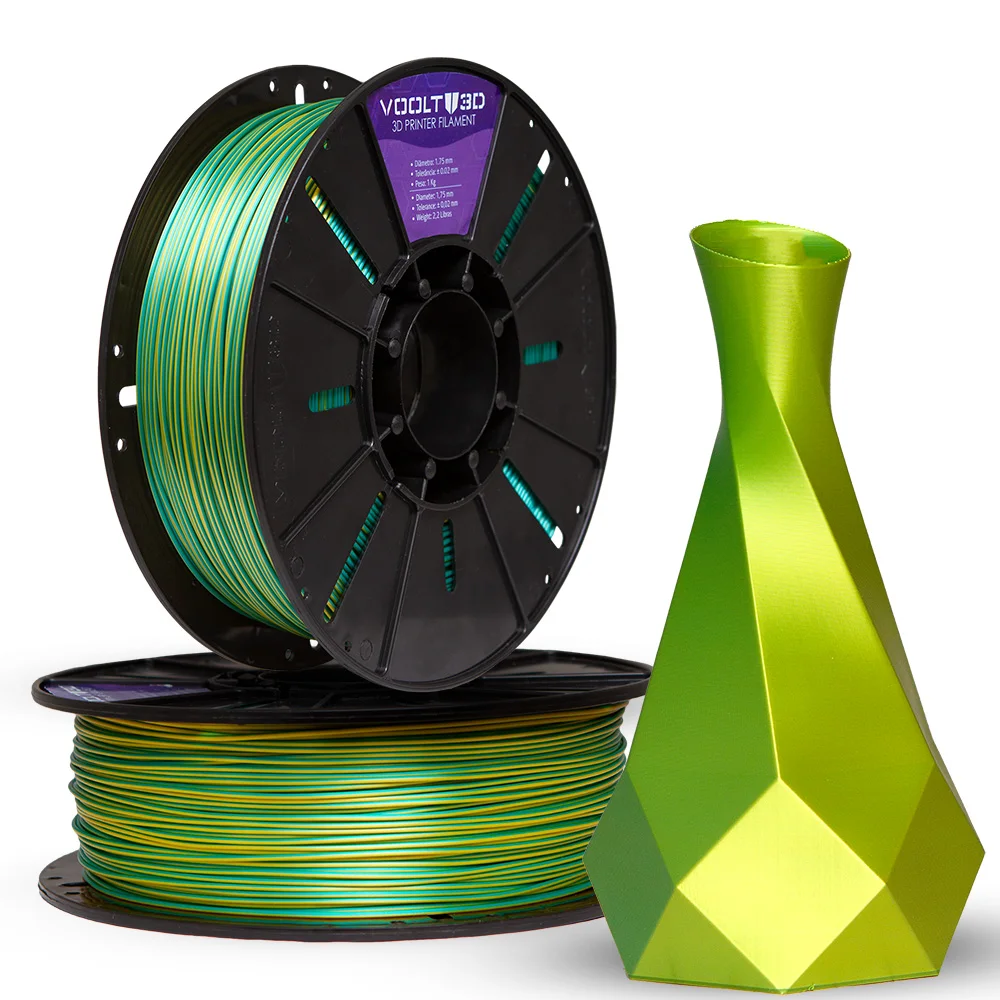 Filament PLA DUO Color Green and Golden V-Silk – 1kg 3D Printing ...