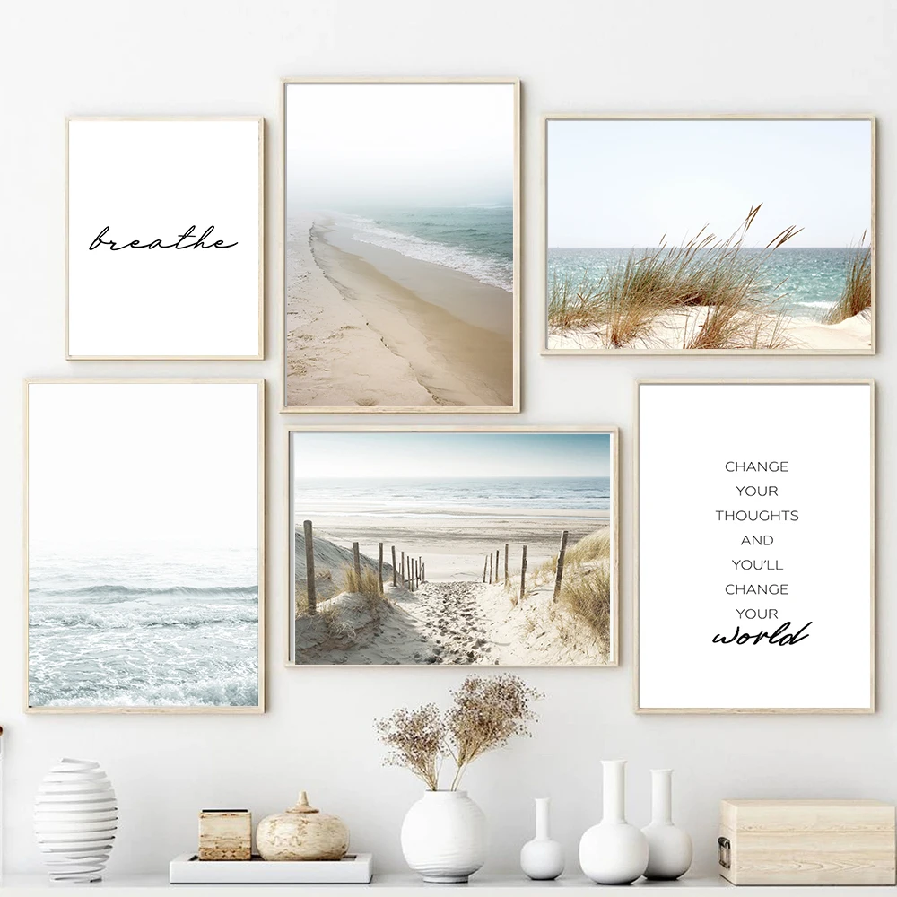 Seascape-Wall-Art-Poster-Reed-Sea-Beach-World-Quotes-Canvas-Painting ...