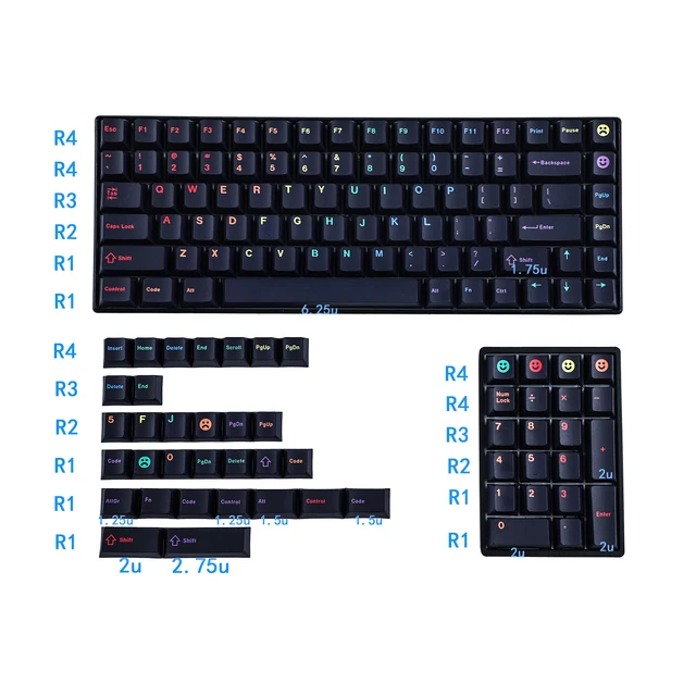 Cherry Profile 136 Midnight Rainbow Dye Sub Keycaps PBT Key Caps For ...
