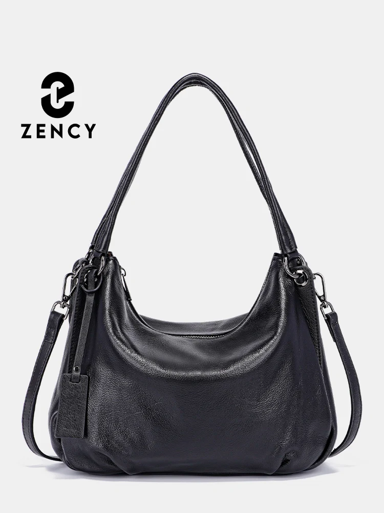 Zency-New-Black-Beige-Genuine-Leather-Hobo-Bag-Women-Simple-Classic ...