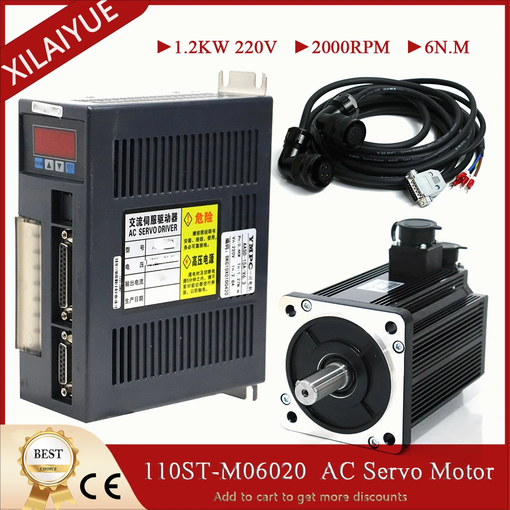 110ST-M06020 220V 1200W AC Servo motor 1.2KW 2000RPM 6N.M. Servomotor Single-Phase AC Drive ...