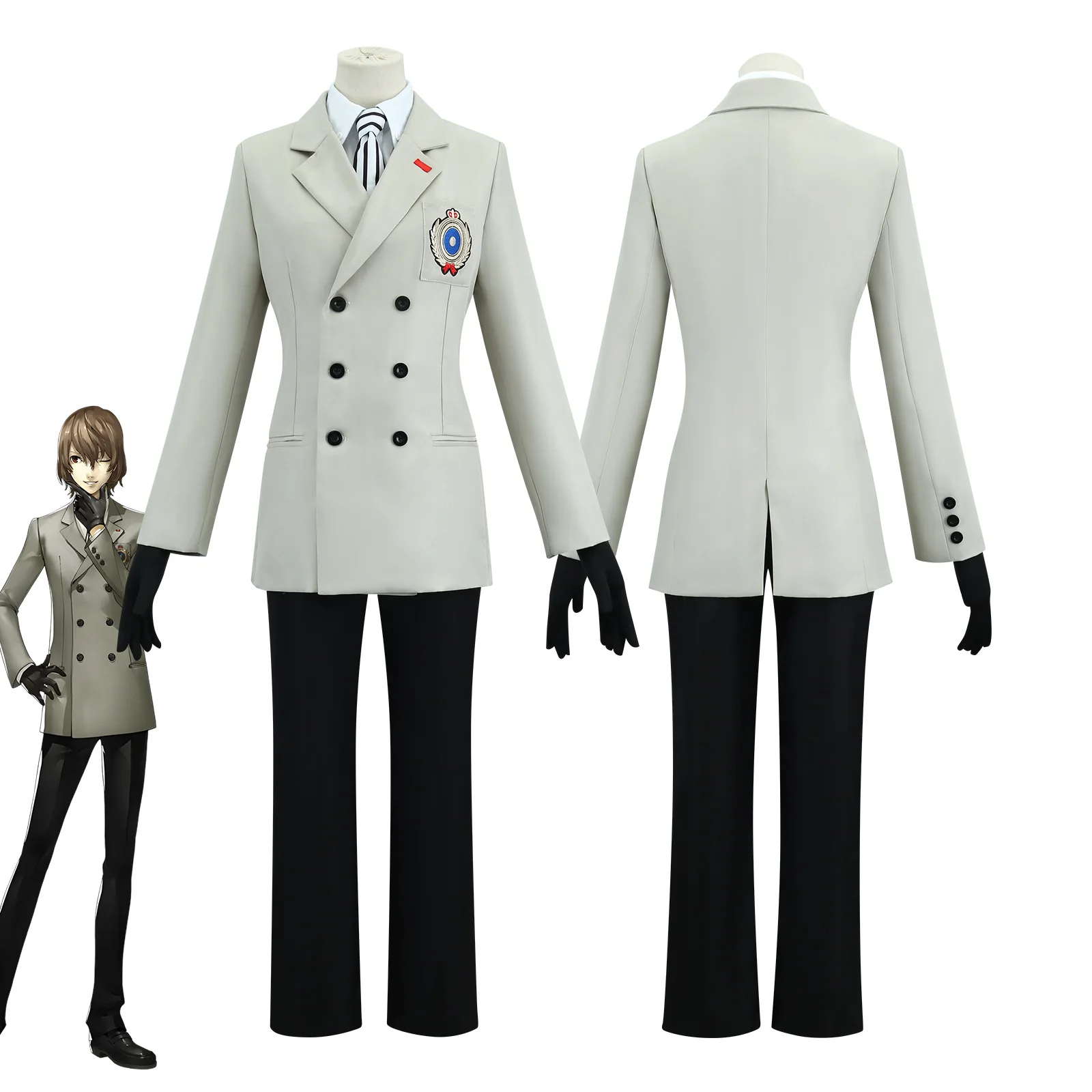 Goro Akechi Cosplay Detective Uniform Set Double-Breasted Suit Jacket ...