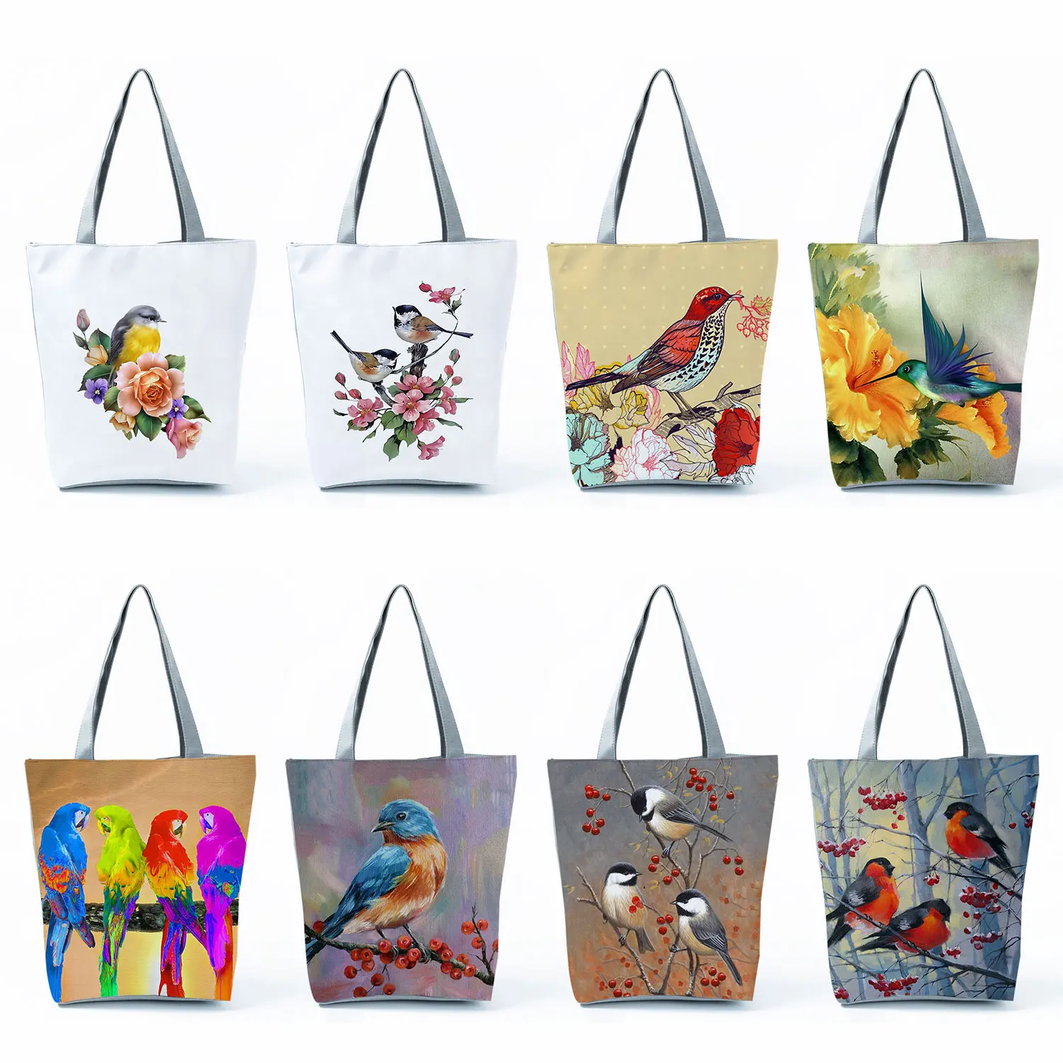 Floral-Birds-Tote-Bags-For-Women-Hummingbird-Parrot-Printed-Handbags ...