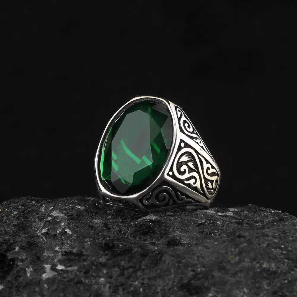 925-Sterling-Silver-Men-s-Ring-With-Crystal-Cut-Green-Zircon-Stone ...
