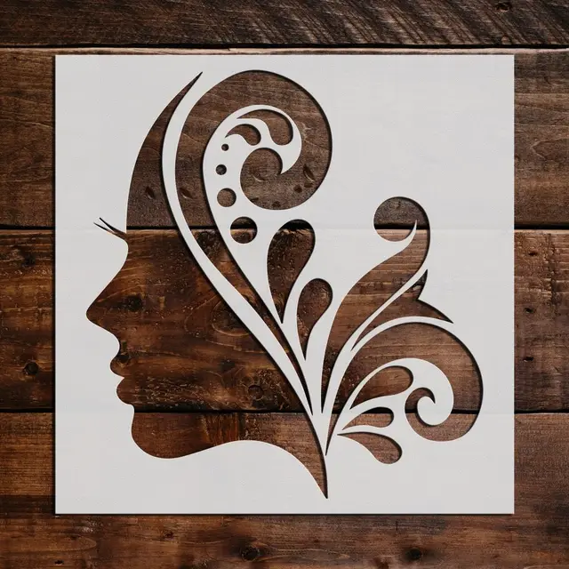 Reusable Woman Face Scroll Stencil DIY Craft for Painting Template