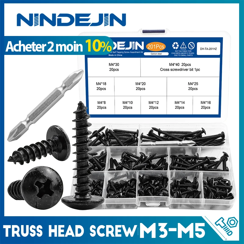 NINDEJIN jeu de vis autotaraudeuses à tête en treillis croisé M3 M3.5 ...