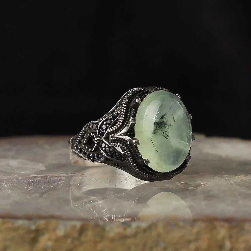 Pure Real 925 Sterling Silver Jade Stone Natural Stone Ring Men High ...