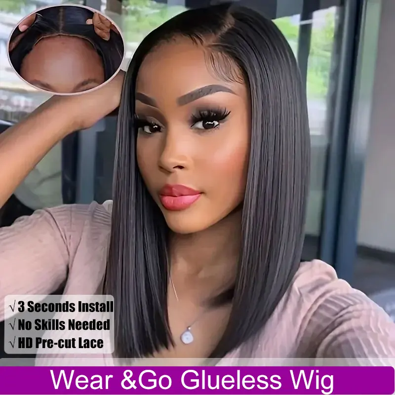Peruca-reta-Glueless-Bob-para-mulheres-cabelo-humano-pronto-para-usar ...