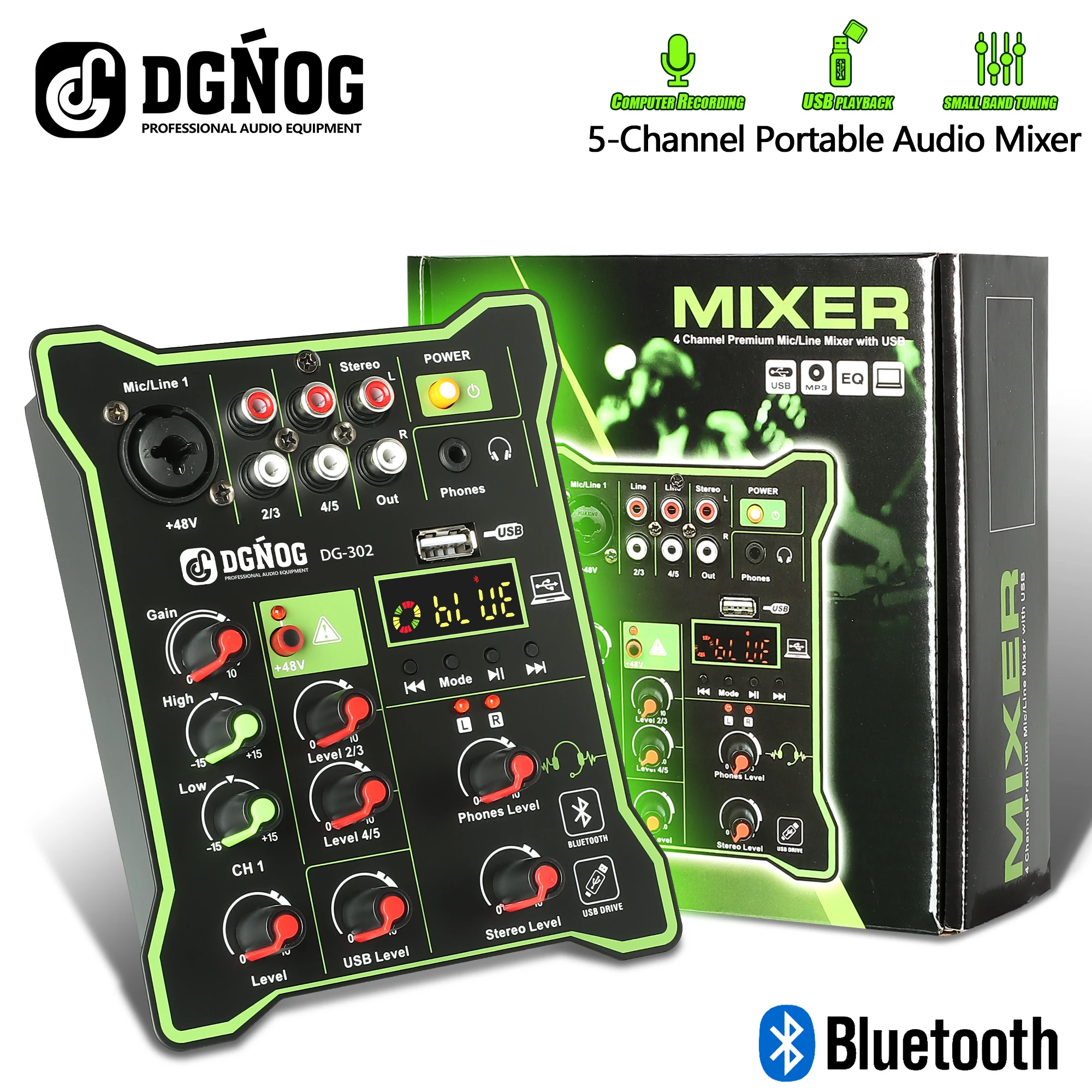 DGNOG minimezclador portátil de Audio para DJ, consola de sonido con Bluetooth, USB, 48V ...