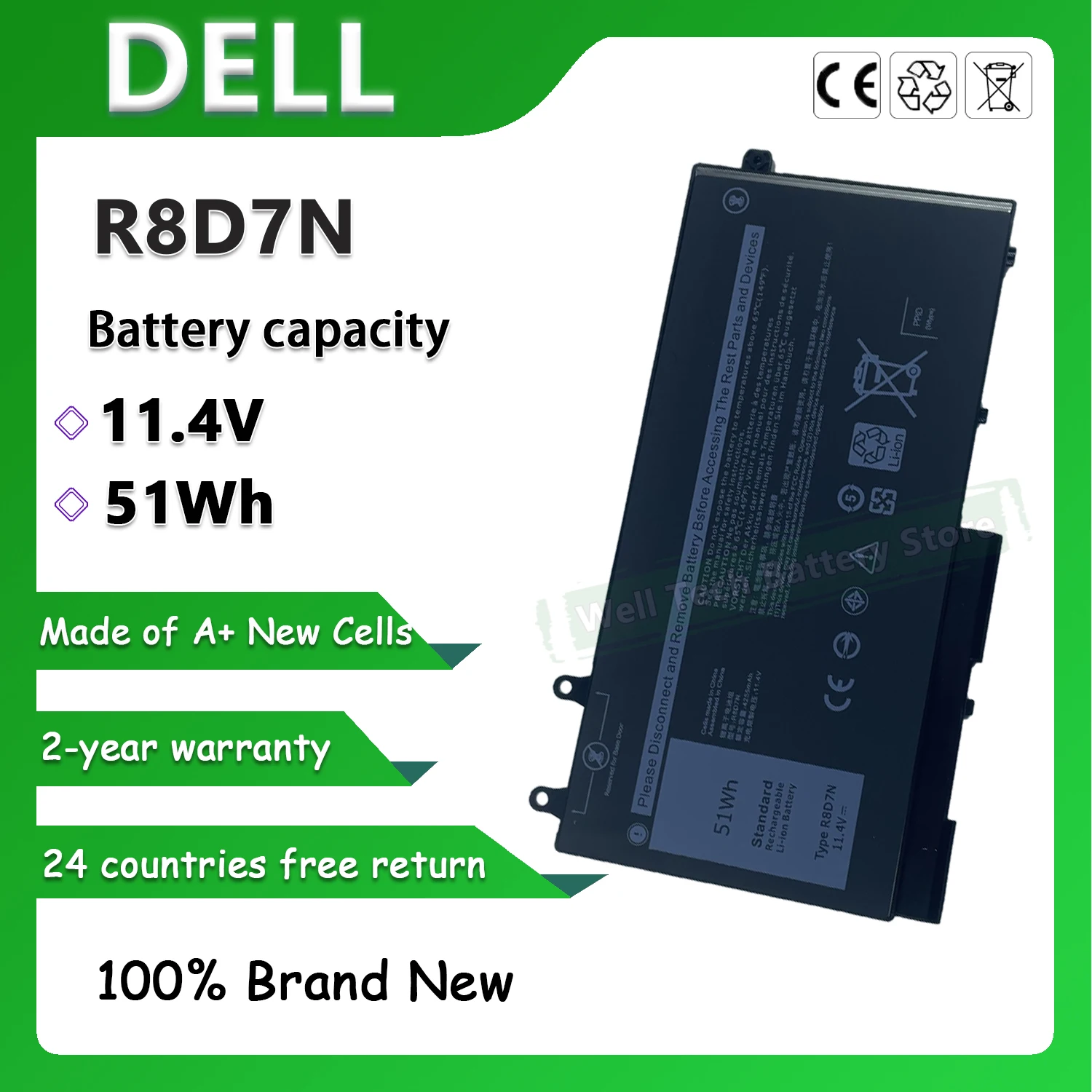 11.4V 51Wh R8D7N Laptop Battery For Dell Latitude 5400 E5400 5410 E5410 ...