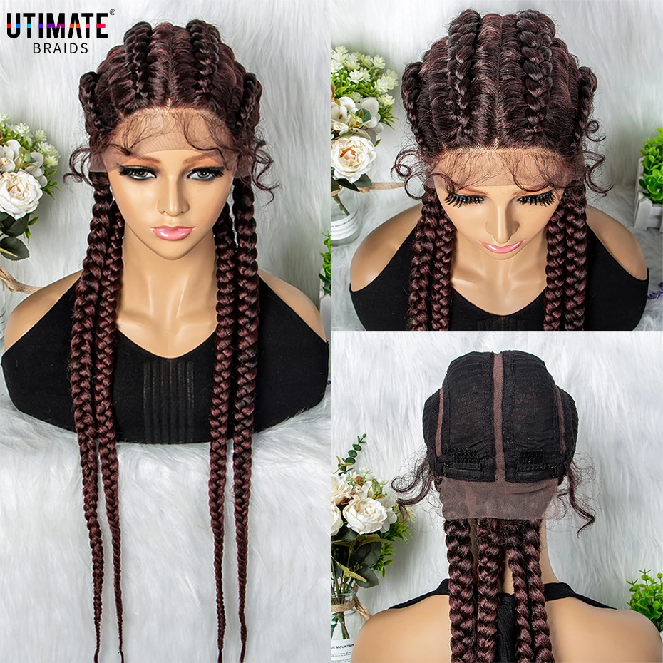 32 inches Large Four Braid Lace Wig for Black Women Braided Wig Full ...