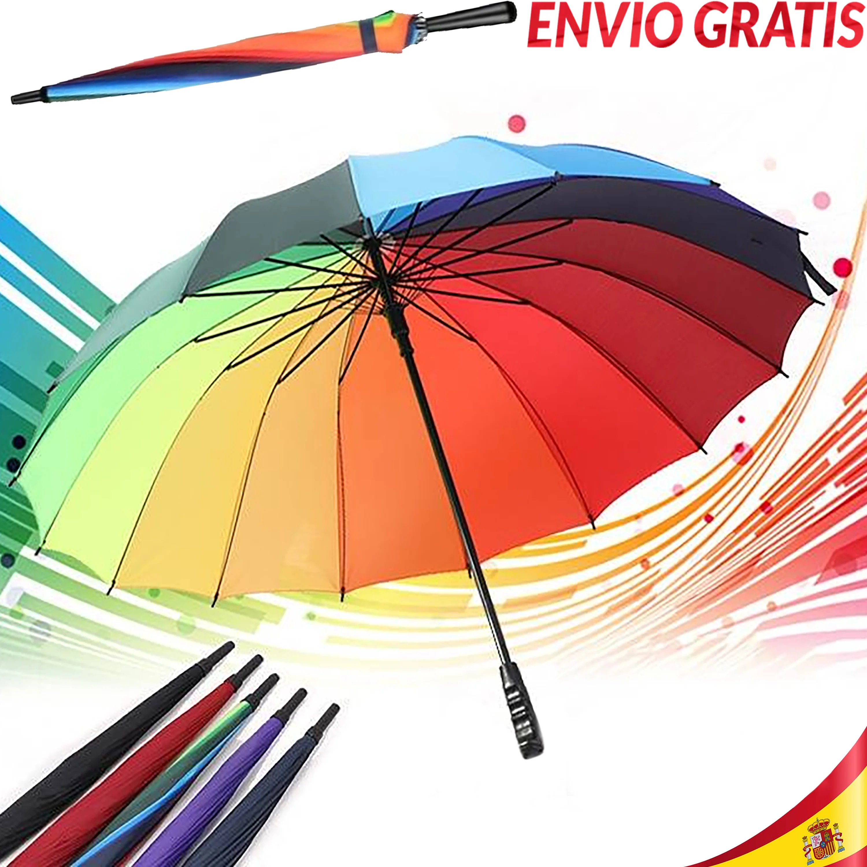 Long Umbrella 92cm 16 Elegant and Modern Multicolor Tips and Plain ...