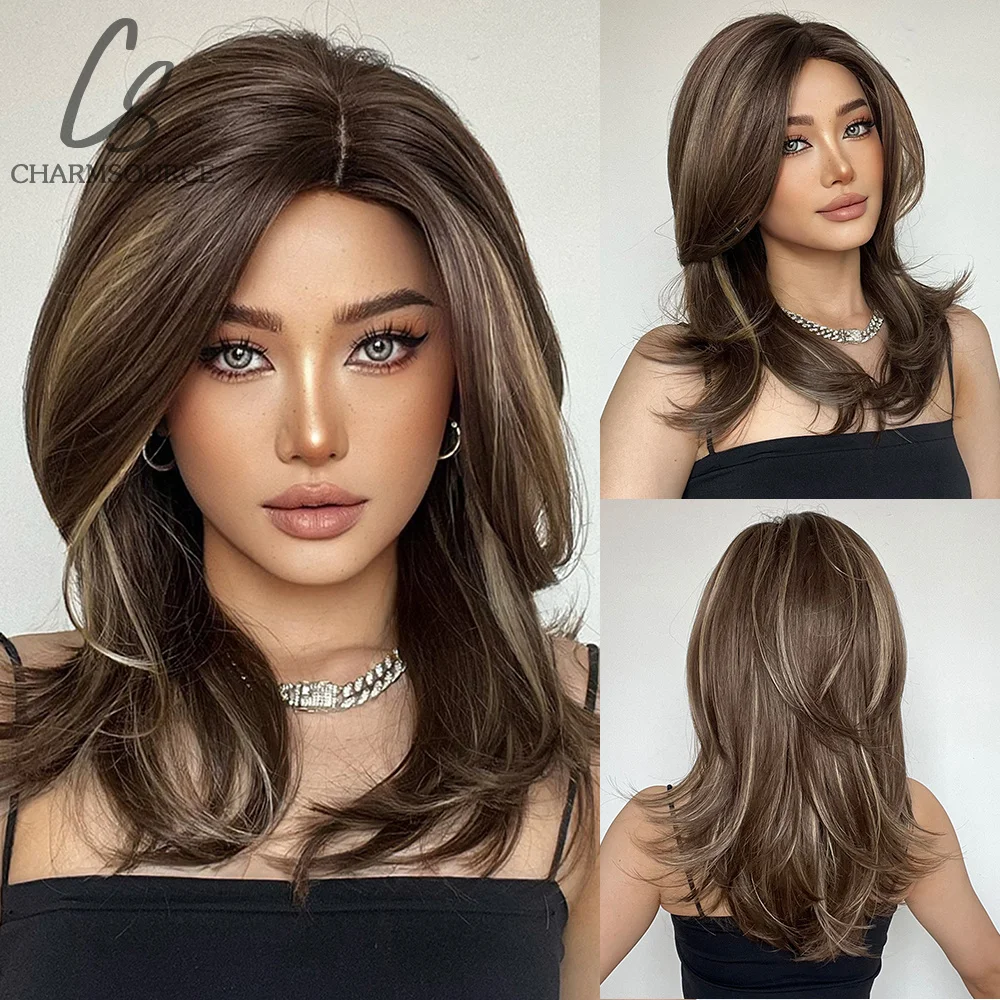CharmSource-Brown-Ombre-Long-Natural-Wave-Wigs-Synthetic-Wig-for-Women ...