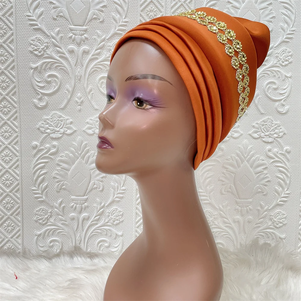 African Turbans Gele Cap Aso Oke 이슬람 터번 여성용 Hijab Caps Turban Head Wrap ...