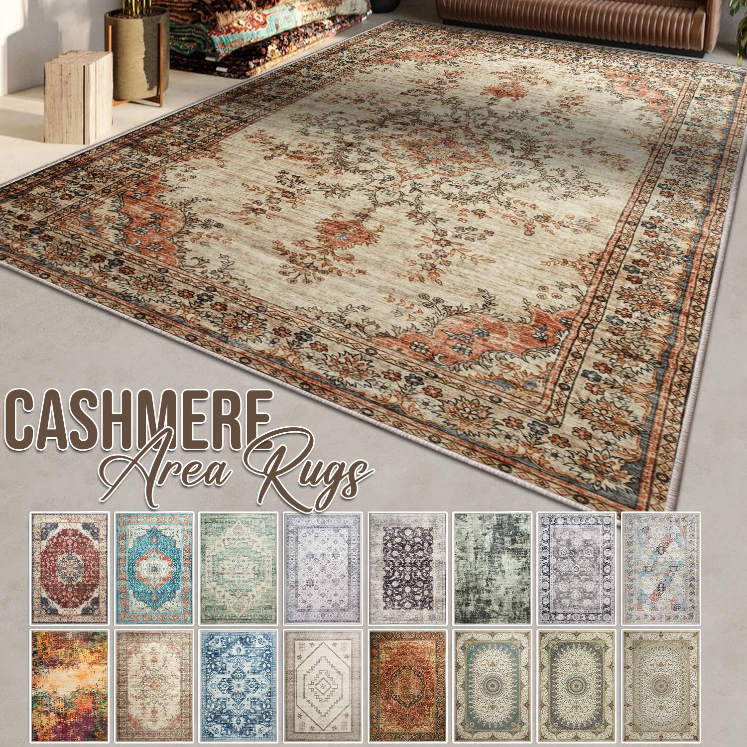 1pc Premium Cashmere Rug - Soft Plush Non-Slip Area Rug Washable Boho ...
