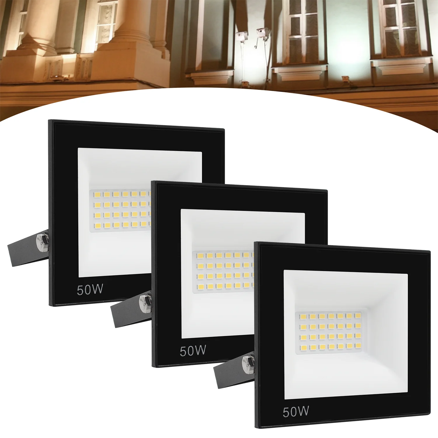 Kit 3 Refletor Led 50w Holofote Bivolt Prova Dágua Ip66 Cor De Luz Branco Frio