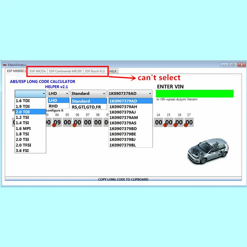 VW ABS ESP Long Code Calculator Helper MK60EC1 install video guide free help install - topobd