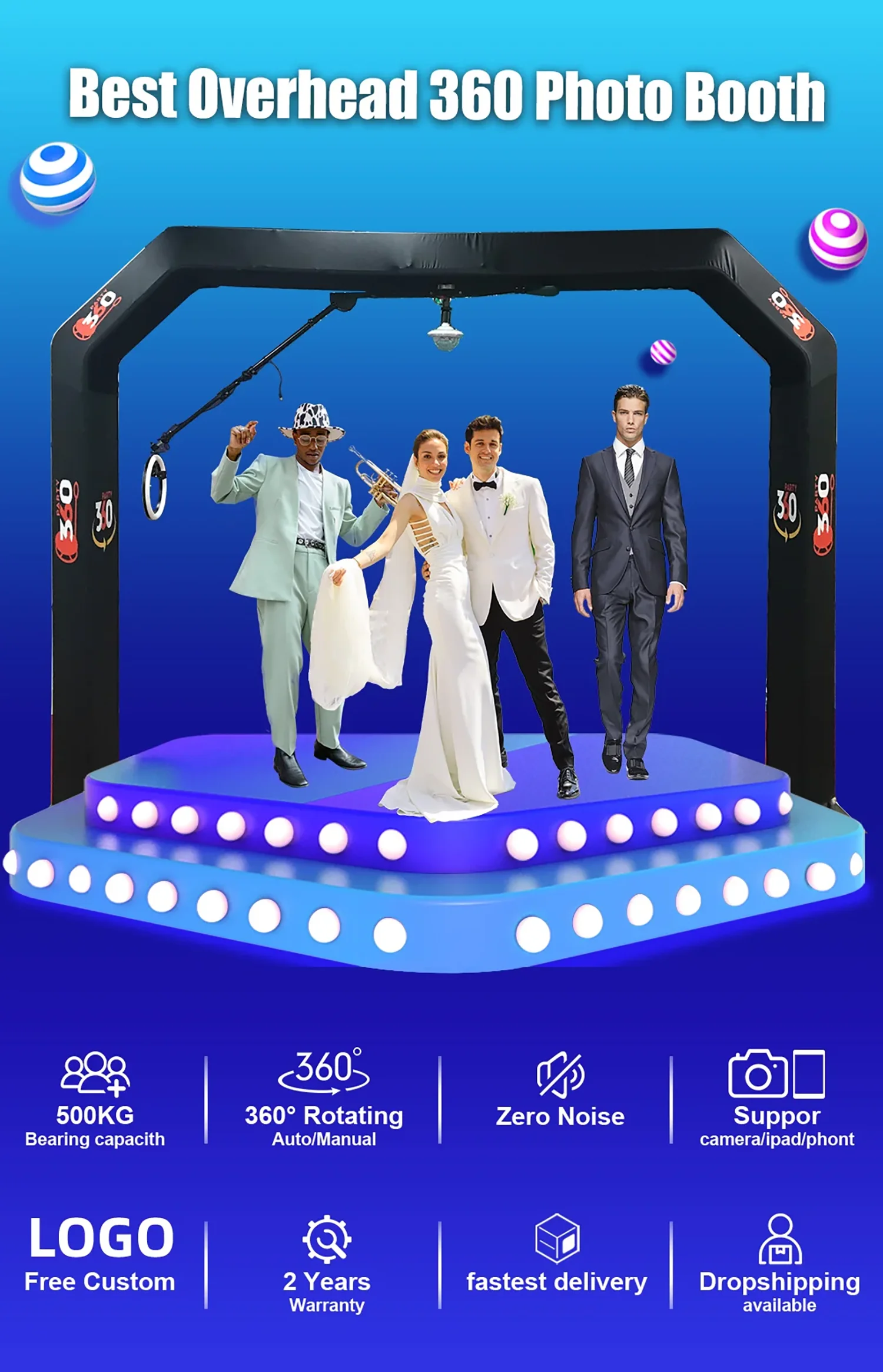 360 Photo Booth Selfie Overhead Video Booth Top Spinner Sky Arch With ...