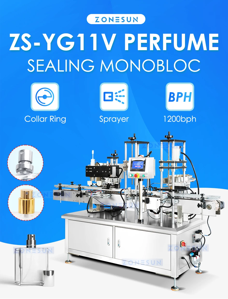 ZONESUN ZS-YG11V Automatic Perfume Bottle Crimping Machine with Cap Fe ...