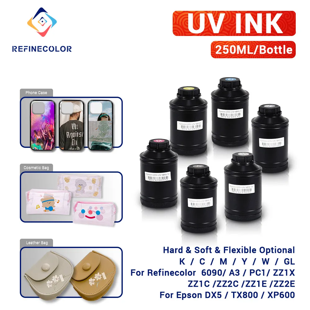Refinecolor 250ML/Bottle UV Hard Ink CMYK White LED UV Ink For Epson ...