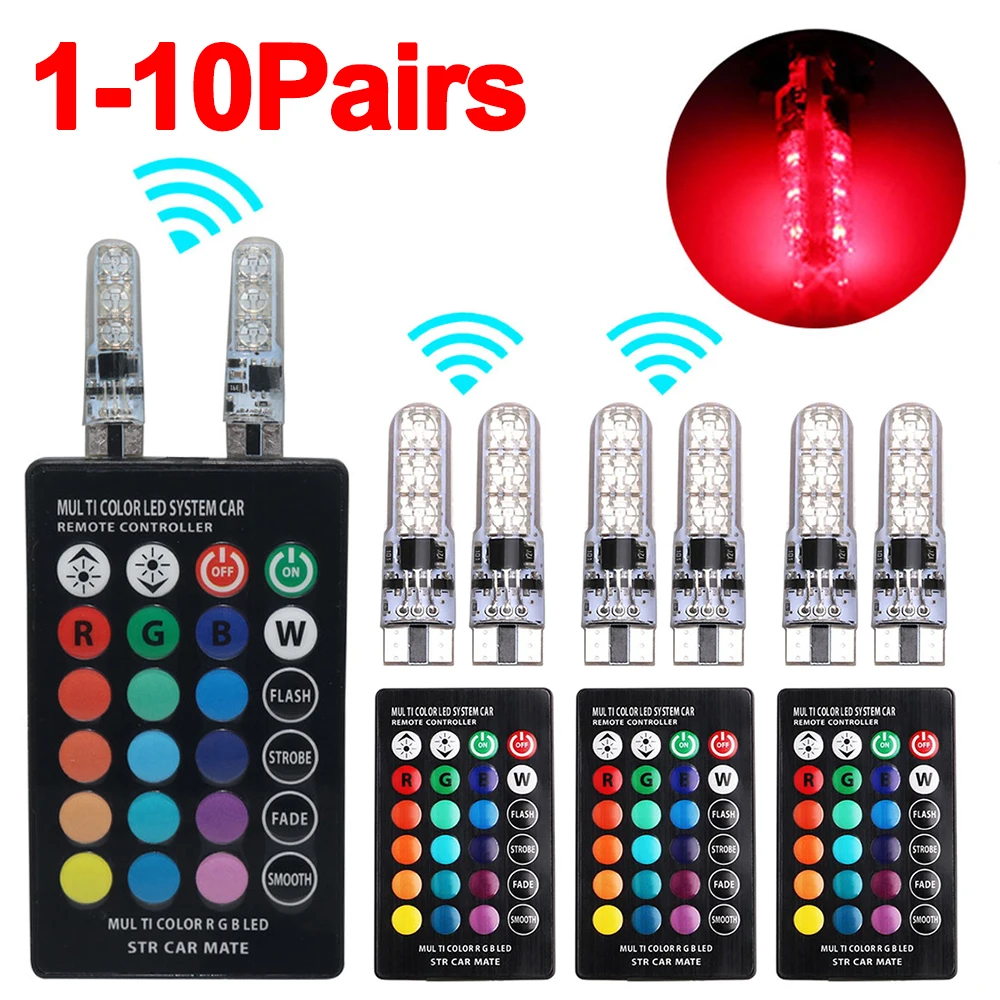 1-10-Pairs-Car-LED-Lamp-Car-Width-Lamps-T10-RGB-Suit-with-Remote ...