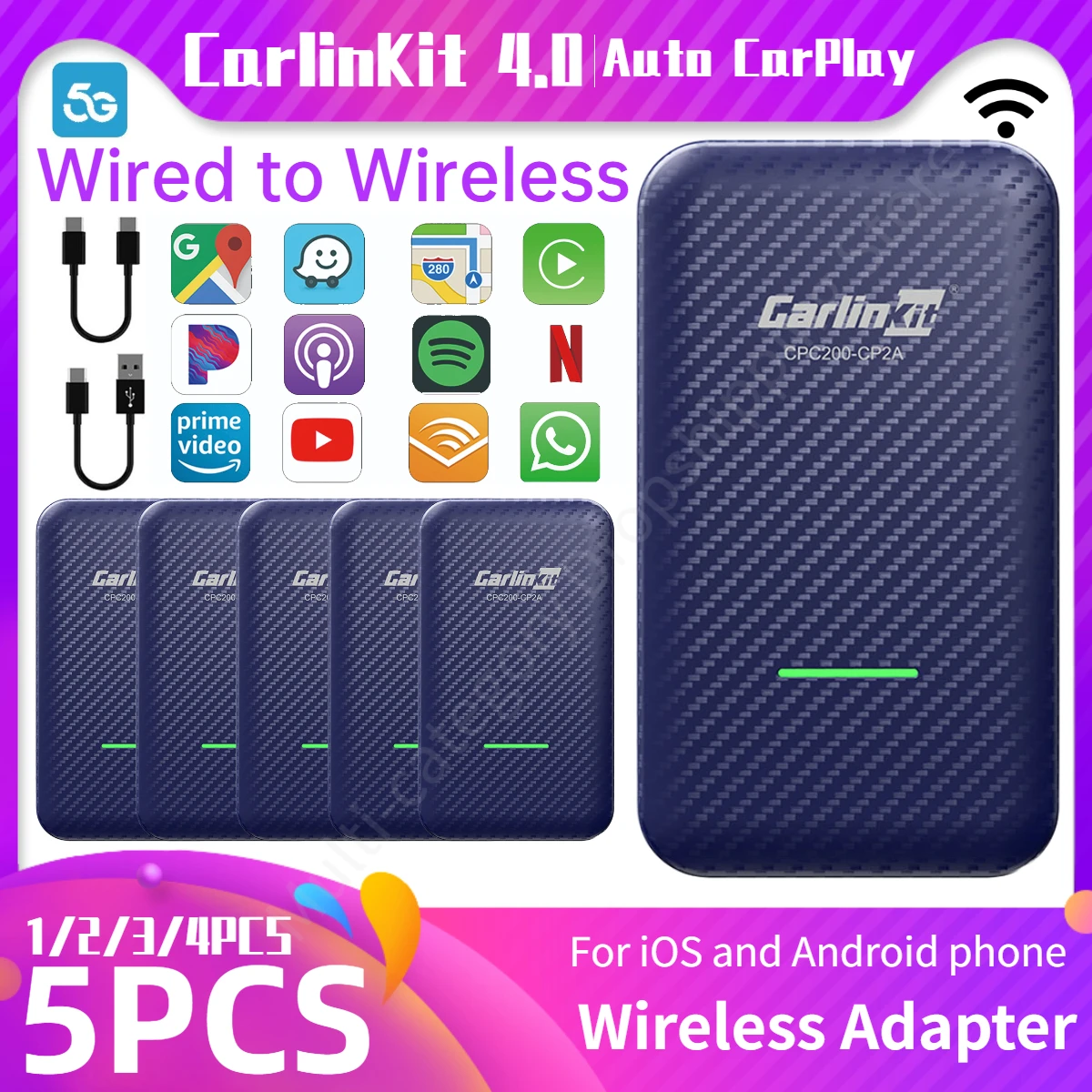 Nuovo CarlinKit 4.0 adattatore Wireless CarPlay Player per Apple ...