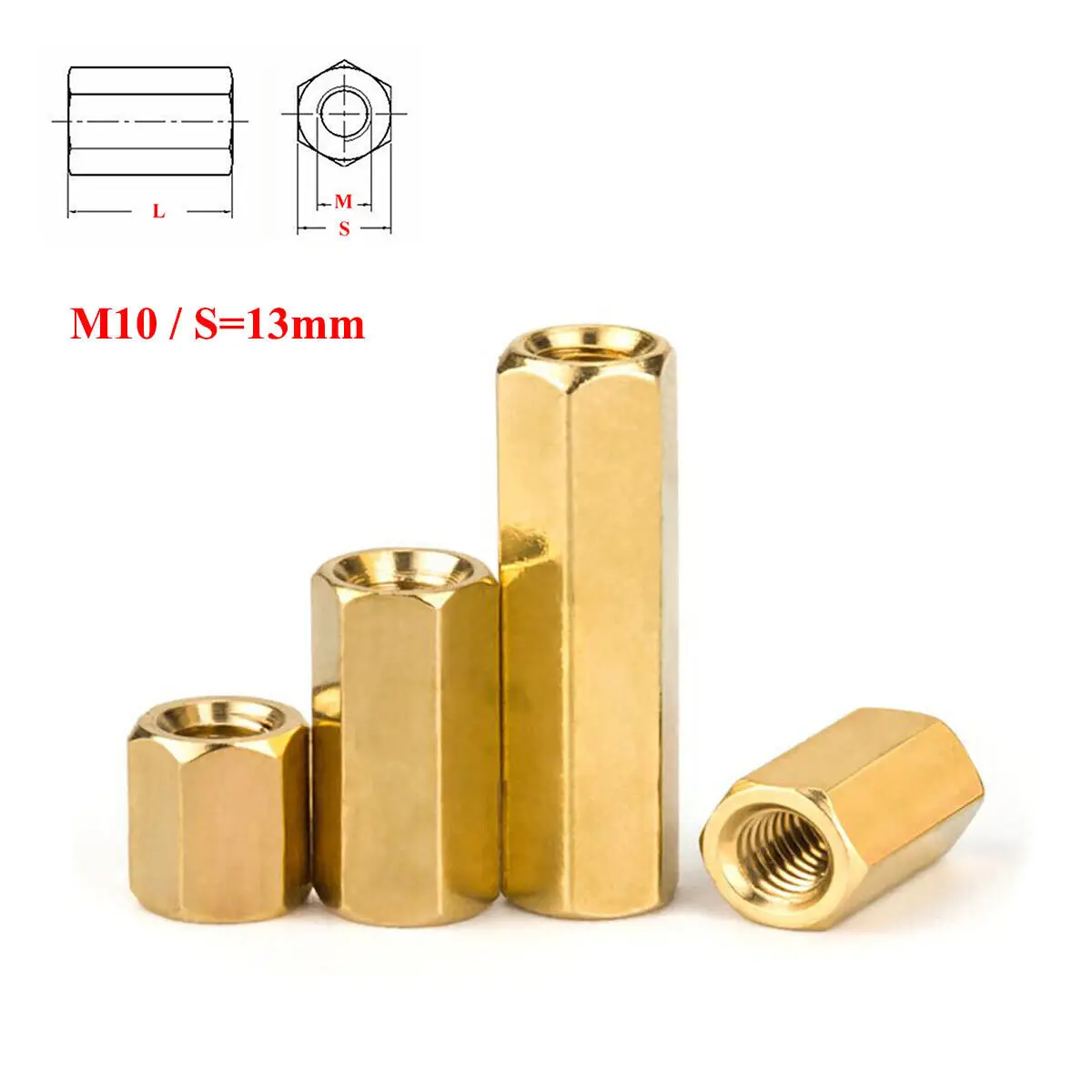 M10-S-13mm-Brass-Hex-Standoff-Pillars-Hexagon-Female-Thread-Studs-PCB ...
