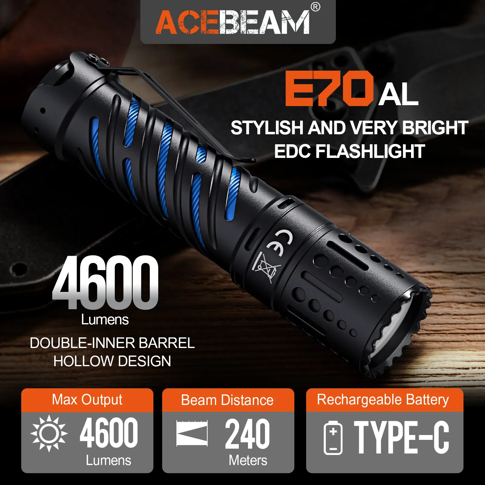 ACEBEAM E70 4600 루멘 초소형 충전식 EDC 손전등, 가정용 검색, 야외 캠핑, 하이킹 용| | - AliExpress