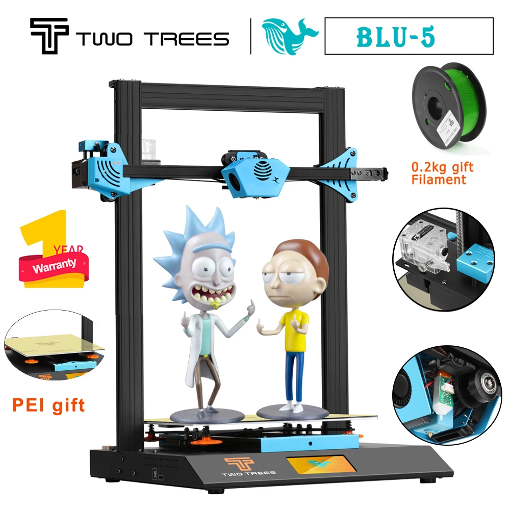 Twotrees Blu 5 Bluer Plus 3D 프린터, DIY PEI 마그네틱 TMC2209 업그레이드 3D 터치, 4.3 ...