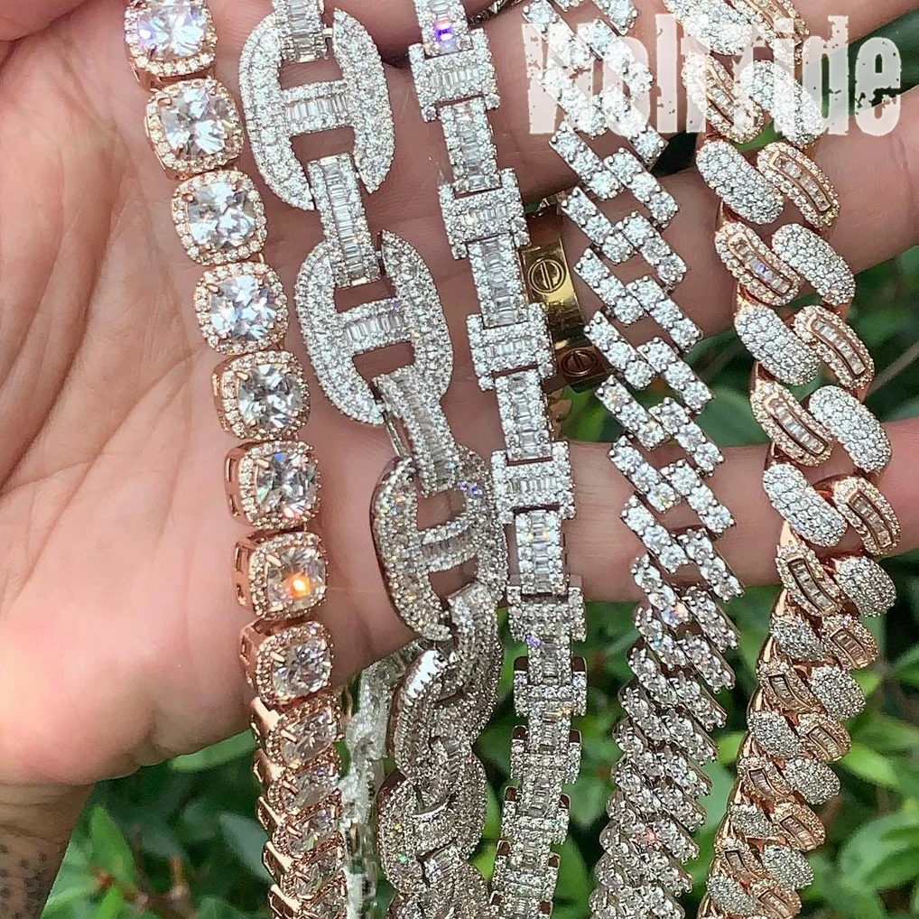 Iced-Out-Hip-Hop-Cuban-Link-Chain-Bracelet-Shiny-Cubic-Zirconia-CZ ...