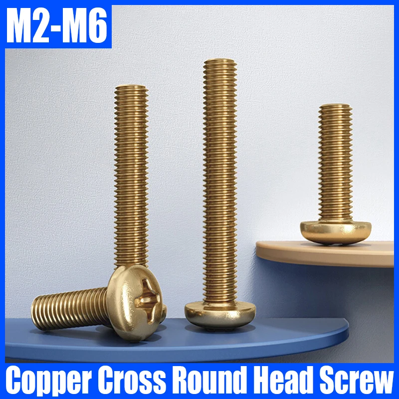 10PCS-M2-M2-5-M3-M4-M5-M6-Copper-Cross-Round-Head-Screw-Brass-Phillips ...