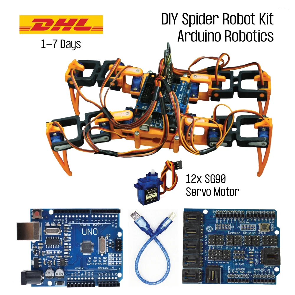 New! Arduino Uno R3 Spider Robot Kit Four Leg Sg90 Servo Control Diy ...