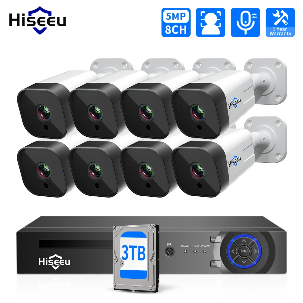 Hiseeu POE IP Security Surveillance Camera System Set Kit 8CH 5MP 3MP ...