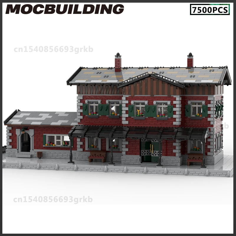 MOC Montado Building Block Village, Estação Ferroviária, Trem ...