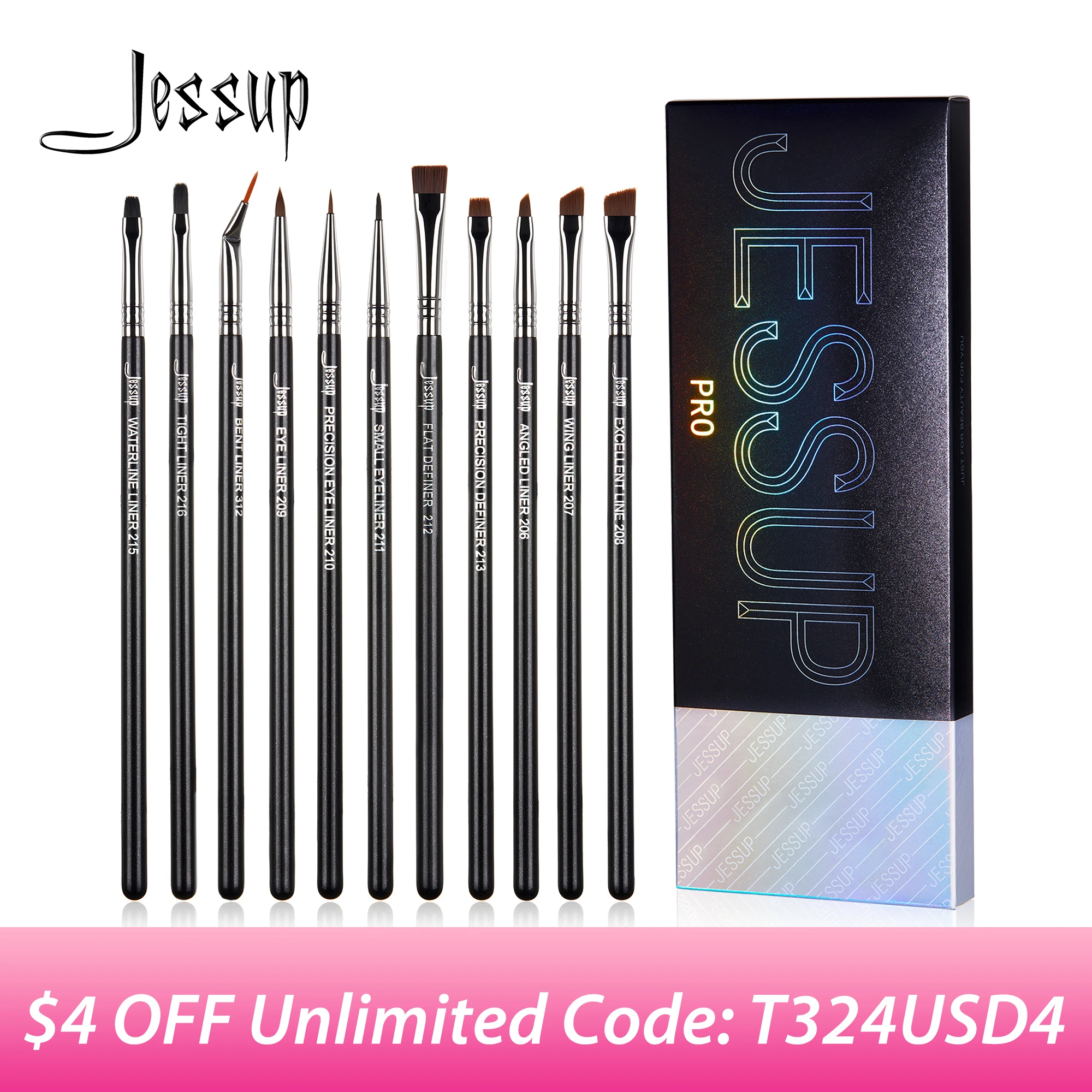 Jessup 아이라이너 브러쉬 세트, 11 개, 전문 아이 브러쉬 세트, 테이퍼드 앵글 플랫 초미세 정밀 아이 라이너 브러쉬 T324| | - AliExpress