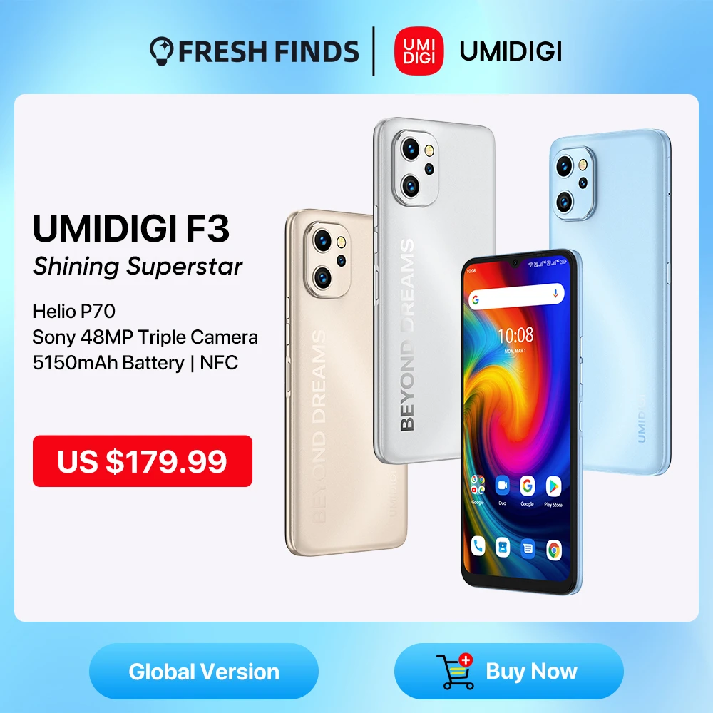 UMIDIGI F3 Phone, Android 11 Smartphone, Helio P70, 8GB 128GB, NFC 6.7" Display 48MP AI Triple ...