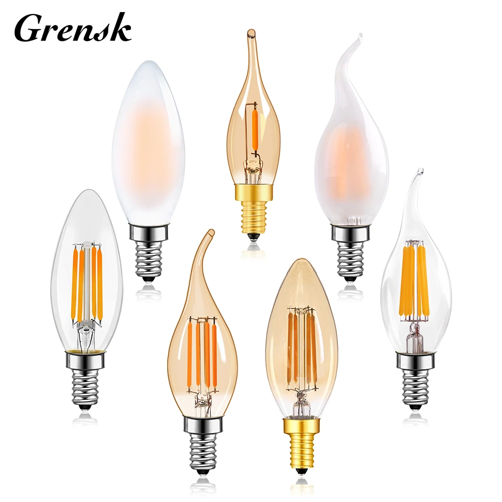 10Pcs Retro E14 LED Filament Bulb 220V E12 Warm White Amber Glass C35 ...